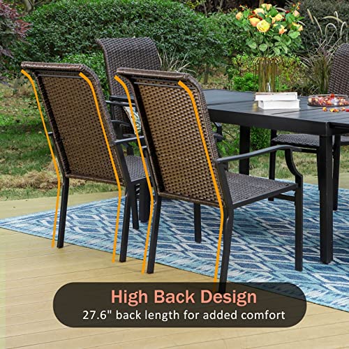 Sophia & William Patio Dining Set 9 Piece Expandable Outdoor Table Furniture Set with 8 Wicker Backyard Garden Dining Chairs and 1 Rectangular Metal Bistro Deck Table, Black