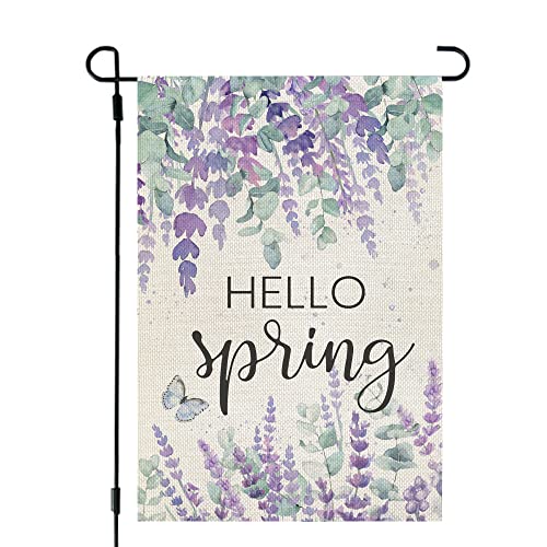 CROWNED BEAUTY Hello Spring Garden Flag Floral 12x18 Inch Double Sided for Outside Burlap Small Yard Holiday Decoration CF745-12