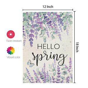 CROWNED BEAUTY Hello Spring Garden Flag Floral 12x18 Inch Double Sided for Outside Burlap Small Yard Holiday Decoration CF745-12