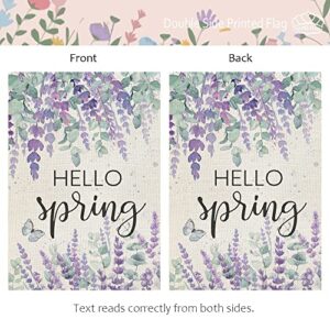 CROWNED BEAUTY Hello Spring Garden Flag Floral 12x18 Inch Double Sided for Outside Burlap Small Yard Holiday Decoration CF745-12