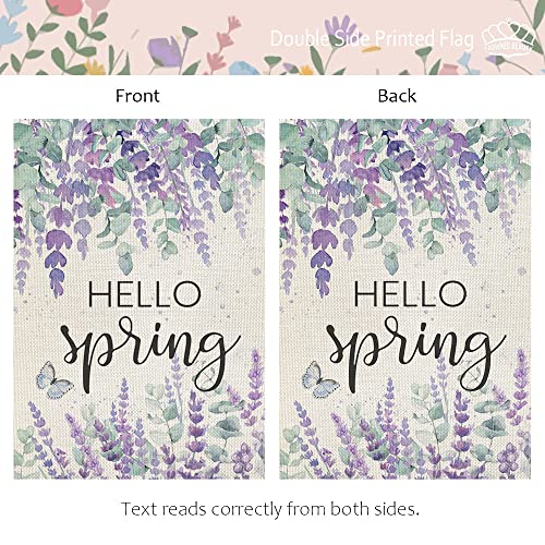 CROWNED BEAUTY Hello Spring Garden Flag Floral 12x18 Inch Double Sided for Outside Burlap Small Yard Holiday Decoration CF745-12