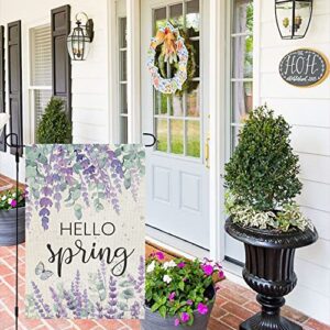 CROWNED BEAUTY Hello Spring Garden Flag Floral 12x18 Inch Double Sided for Outside Burlap Small Yard Holiday Decoration CF745-12