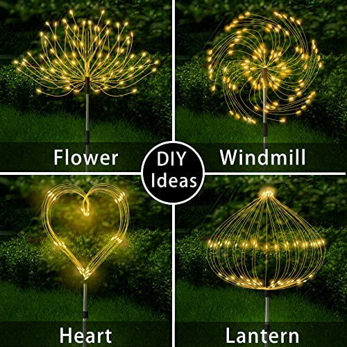 Outdoor Solar Garden Lights, 4 Pack Christmas Solar Firework Lights Waterproof 8 Modes Decorative Stake Landscape Lights DIY Flowers Fireworks for Garden Pathway Lawn Party (Warm)