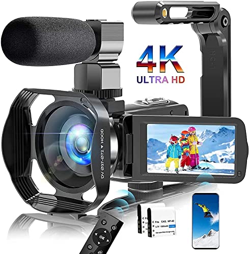 Video Camera Camcorder 4K 60FPS HD 48MP 18X Digital Camcorder 3.0'' HD Touch Screen Vlogging Camera for YouTube IR Night Vision Camcorder with Stabilizer, Remote Control, External Microphone