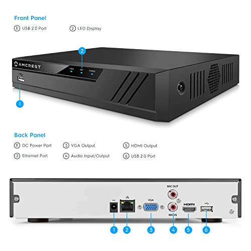 Amcrest NV4108-A2 4K 8CH NVR (1080p/3MP/4MP/5MP/8MP) POE Network Video Recorder - Supports up to 8 x 8MP/4K IP Cameras, 8-Channel, Supports up to 10TB Hard Drive (No Built-in WiFi)