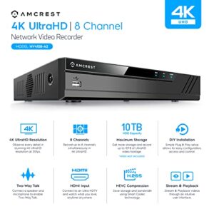 Amcrest NV4108-A2 4K 8CH NVR (1080p/3MP/4MP/5MP/8MP) POE Network Video Recorder - Supports up to 8 x 8MP/4K IP Cameras, 8-Channel, Supports up to 10TB Hard Drive (No Built-in WiFi)