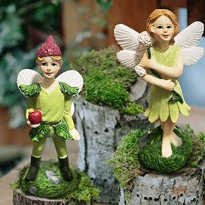 JIUMO Fairy Garden Fairies Outdoor Miniature Garden Fairy Set of 2 Boy Fairies Figurines Small Little Tiny Miniature Forest Fairies Ornaments Fairy Garden Accessories