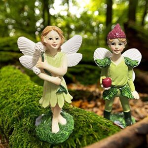 JIUMO Fairy Garden Fairies Outdoor Miniature Garden Fairy Set of 2 Boy Fairies Figurines Small Little Tiny Miniature Forest Fairies Ornaments Fairy Garden Accessories