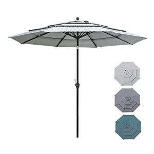 frenzybird patio umbrella 10ft outdoor table market umbrella 3 tiers patio table umbrella uv protection umbrella for patio, yard, garden, pool side(light gray)