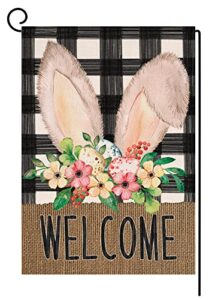 sambosk buffalo easter bunny small garden flag welcome spring vertical double sided burlap rabbit ear egg floral farmhouse yard outdoor decoration 12 x 18 inches