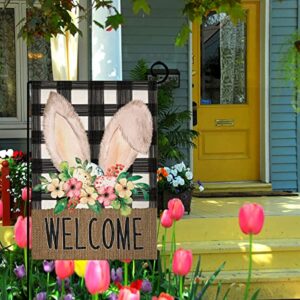 Sambosk Buffalo Easter Bunny Small Garden Flag Welcome Spring Vertical Double Sided Burlap Rabbit Ear Egg Floral Farmhouse Yard Outdoor Decoration 12 x 18 Inches