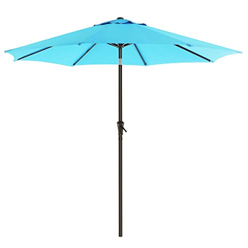 SONGMICS Patio Umbrella, 9 ft Outdoor Table Umbrella, 8 Ribs, UPF 50+, Tilt and Crank, Base Not Included, for Deck, Patio, Garden, Pool, Lake Blue UGPU09JU