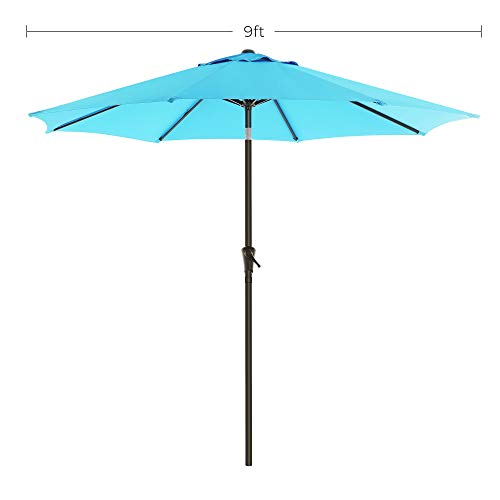 SONGMICS Patio Umbrella, 9 ft Outdoor Table Umbrella, 8 Ribs, UPF 50+, Tilt and Crank, Base Not Included, for Deck, Patio, Garden, Pool, Lake Blue UGPU09JU