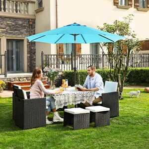 SONGMICS Patio Umbrella, 9 ft Outdoor Table Umbrella, 8 Ribs, UPF 50+, Tilt and Crank, Base Not Included, for Deck, Patio, Garden, Pool, Lake Blue UGPU09JU