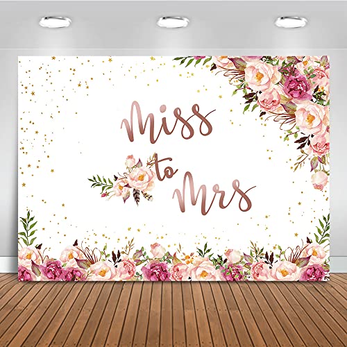 Mocsicka Miss to Mrs Wedding Backdrop Rose Gold Floral Bridal Shower Background Bride to Be Engagement Party Cake Table Decoration Banner Photo Booth Props (7x5ft)