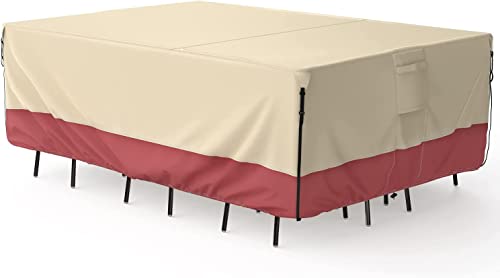 Patio Furniture Covers Waterproof, Outdoor Table Cover 600D Heavy Duty, Dlopede Outdoor Furniture Cover Waterproof Patio Table Sofa Cover, 111" W x 74" D x 28" H, Beige & Orange