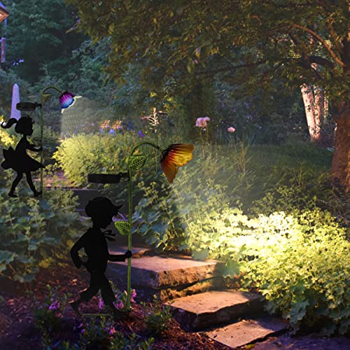 WUFEILY Solar Garden Lights 2 Pack, Boy Girl Silhouettes LED Solar Landscape Lights, Metal Solar Lights Outdoor Decorative for Garden, Landscape, Path, Yard, Patio, Driveway