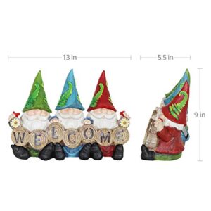 Exhart Garden Gnomes, Solar Garden Gnome Statue with Welcome Sign, LED Hats, Funny Outdoor Garden Decoration, 13 x 9 Inch