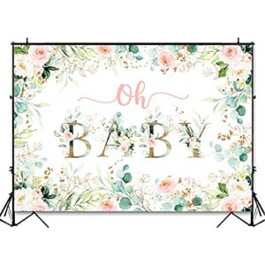 Avezano Greenery Girl Oh Baby Backdrop for Baby Shower Decoration Photography Background Blush Pink and Gold Floral Eucalyptus Greenery Leaves Baby Girl's Shower Party Photoshoot (7x5ft)