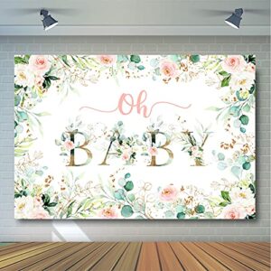 Avezano Greenery Girl Oh Baby Backdrop for Baby Shower Decoration Photography Background Blush Pink and Gold Floral Eucalyptus Greenery Leaves Baby Girl's Shower Party Photoshoot (7x5ft)