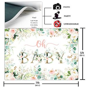 Avezano Greenery Girl Oh Baby Backdrop for Baby Shower Decoration Photography Background Blush Pink and Gold Floral Eucalyptus Greenery Leaves Baby Girl's Shower Party Photoshoot (7x5ft)