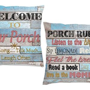 DZGlobal Welcome to Our Porch Pillow Covers Porch Rules Relax Sit Long Talk Much Wooden Pillowcase Home Farmhouse Decor Outdoor Pillowcases for Patio Furniture 18x18 Set of 2