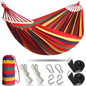 anyoo garden cotton hammock comfortable fabric hammock with spreader bar durable hammock up to 450lbs portable lightweight hammock with travel bag,perfect for camping outdoor/indoor patio backyard