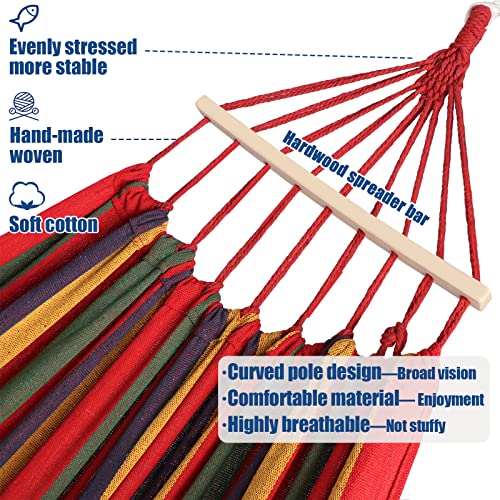 Anyoo Garden Cotton Hammock Comfortable Fabric Hammock with Spreader Bar Durable Hammock Up to 450lbs Portable Lightweight Hammock with Travel Bag,Perfect for Camping Outdoor/Indoor Patio Backyard