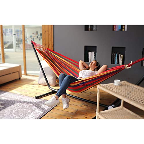 Anyoo Garden Cotton Hammock Comfortable Fabric Hammock with Spreader Bar Durable Hammock Up to 450lbs Portable Lightweight Hammock with Travel Bag,Perfect for Camping Outdoor/Indoor Patio Backyard