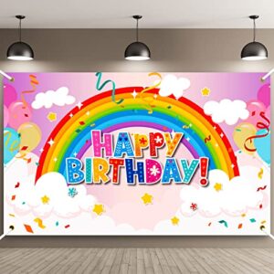 rainbow birthday backdrops for girls rainbow party decorations backdrop banner rainbow birthday decorations rainbow birthday party supplies for girls and kids, 71 x 44 inch