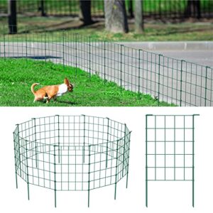 ousheng 20ft green garden fence for dog pet, easy assembly decorative fencing rustproof metal wire panel border for outside, small no dig animal barrier for yard outdoor, grids