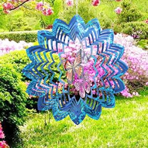 ABXKZ Kinetic Wind Spinners Outdoor Metal Large,3D Monarch Butterfly Garden Art Hanging Decor,12in Shiny Blue Wind Catcher Patio Ornament Gift,Stainless Steel Craft Sculpture Yard Decoration Clearance