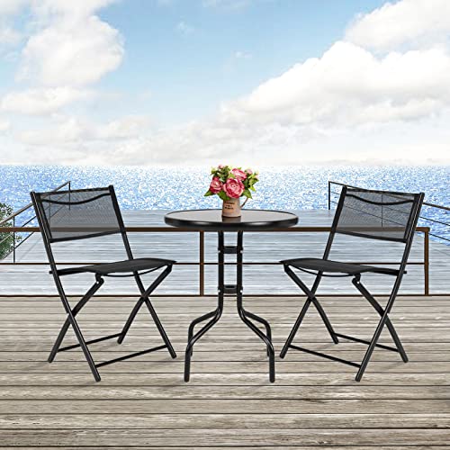 HAPPYGRILL 3 Pieces Bistro Set Round Coffee Table & Folding Chairs Set for Balcony Garden Backyard