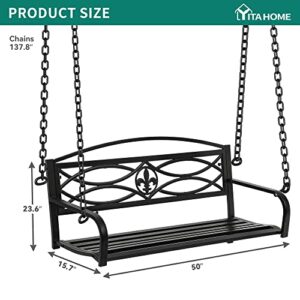 YITAHOME Heavy Duty Metal Hanging Porch Swing Chair Outdoor Swing Steel Patio Bench Lounge Capacity 660lb for Garden, Balcony, Living Room, Black Sword