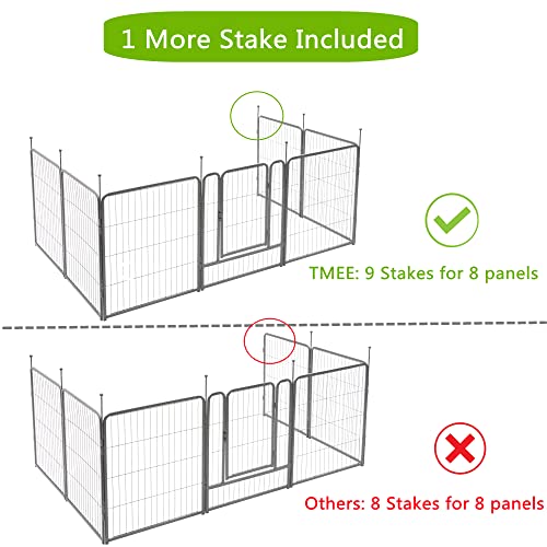 TMEE Garden Fence 8 Panels 18ft×32in Decorative Garden Metal Fence with 1 Gate Outdoor Landscape Animal Barrier Dog Pet Fencing for Yard Patio, Black