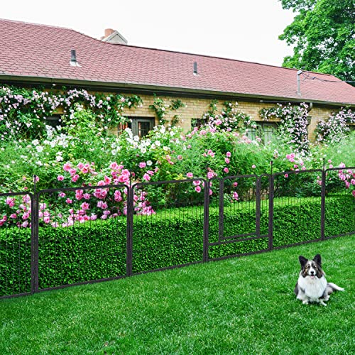 TMEE Garden Fence 8 Panels 18ft×32in Decorative Garden Metal Fence with 1 Gate Outdoor Landscape Animal Barrier Dog Pet Fencing for Yard Patio, Black