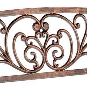 Blooming Patio Garden Bench Park Yard Outdoor Furniture, Iron Metal Frame, Elegant Bronze Finish, Sturdy Durable Construction, Scrollwork Design, Easy Assembly 50 L x 17 1/2 W x 34 1/2 H