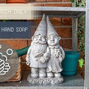 NAT & Jules Married Gnome Couple Aged Cement Hue 12 inch Resin Garden Statue