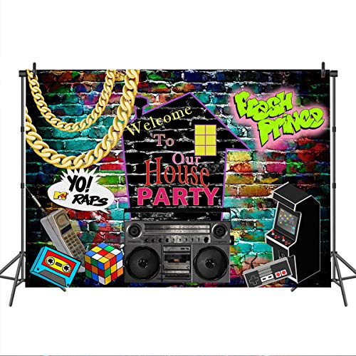 Mocsicka Hip Hop Graffiti Theme Photography Backdrops 80's 90's Colorful Brick Wall Photo Booth Vinyl Retro Music Rock Punk Party Banner Decorations Studio Props (7x5ft)