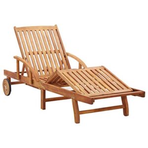 Folding Sun Lounger with Gray Cushion | Foldable Chaise Lounge with Wheels | Adjustable Outside Patio Sunlounger | Outdoor Wooden Garden Lounge Chair | Weather Resistant Brown Solid Acacia Wood