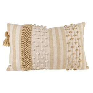 foreside home & garden tan pulled knot 14x22 hand woven filled outdoor pillow