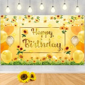 sunflower happy birthday decorations banner, sunflower birthday banner, large yellow sunflower birthday banner photo background backdrop for women men boys girls birthday baby shower