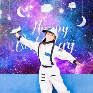 Space Galaxy Birthday Backdrop Cosmic Galaxy Background Starry Universe Nebula Stars Photography Background Banner for Kids Birthday Party Baby Shower Decoration, 70.8 x 43.3 Inches