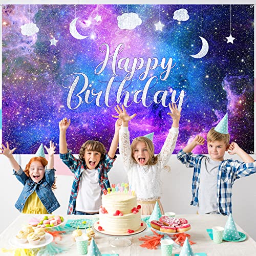 Space Galaxy Birthday Backdrop Cosmic Galaxy Background Starry Universe Nebula Stars Photography Background Banner for Kids Birthday Party Baby Shower Decoration, 70.8 x 43.3 Inches