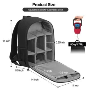 EMART Camera Backpack with Removable Padded Dividers and Rain Cover, Camera Bag for SLR DSLR Mirrorless, Waterproof Camera cases for Sony Canon Nikon, Tripod, 13" Laptop (Only Camera Backpack)