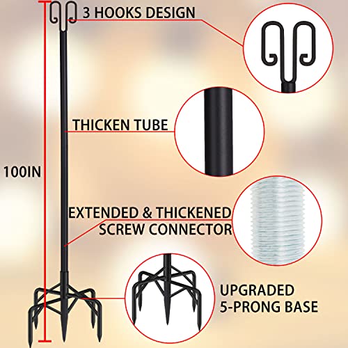 TIILONGVA Outdoor String Light Poles 2 Pack, 100 Inch Light Poles for Outside String Lights, Backyard Steel Patio Light Poles for Garden, Patio, Wedding, Party, Birthday Decorations (Black, 2)