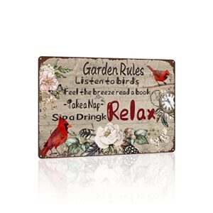 gocolt garden rules tin sign home porch shed decor hanging patio plaque“garden rules listen to birds feel the breeze read a book -take a nap-sip a dringk relax” -12 x 8 inch