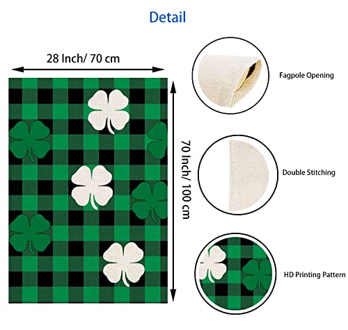 Fukeen St Patricks Day Green Black Buffalo Plaids House Flag 28x40 Inch Ireland Lucky Clover Shamrock Blessed Spring Farmhouse Holiday Decorations Small Yard Flags Garden Double Sided Outside