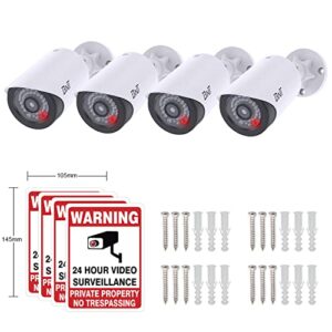 BNT Dummy Fake Security Camera, with One Red LED Light at Night, for Home and Businesses Security Indoor/Outdoor (4 Pack, White)