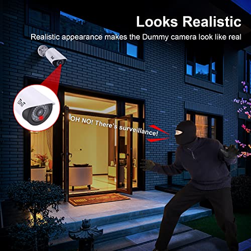 BNT Dummy Fake Security Camera, with One Red LED Light at Night, for Home and Businesses Security Indoor/Outdoor (4 Pack, White)